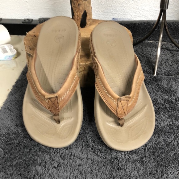 CROCS | Shoes | Crocs Brown Leather Mens 7 Womens 9 | Poshmark